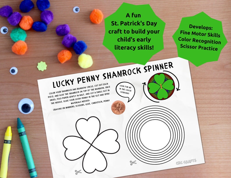St. Patrick's Day Craft, Penny Spinner, Kids Early Literacy Activity ...