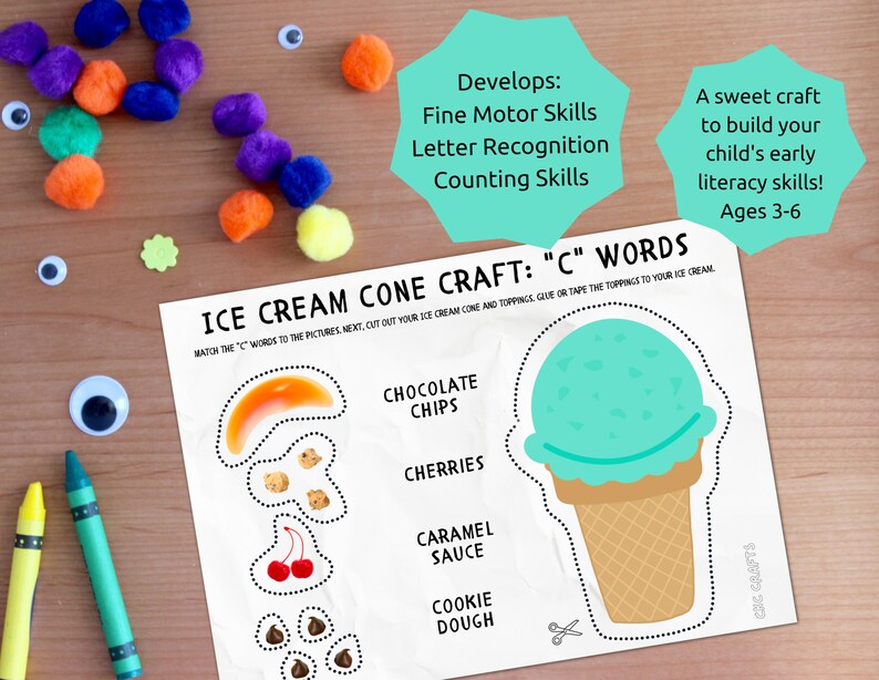 Ice Cream Craft, Letter C, Early Literacy Activity for Kids, Instant ...