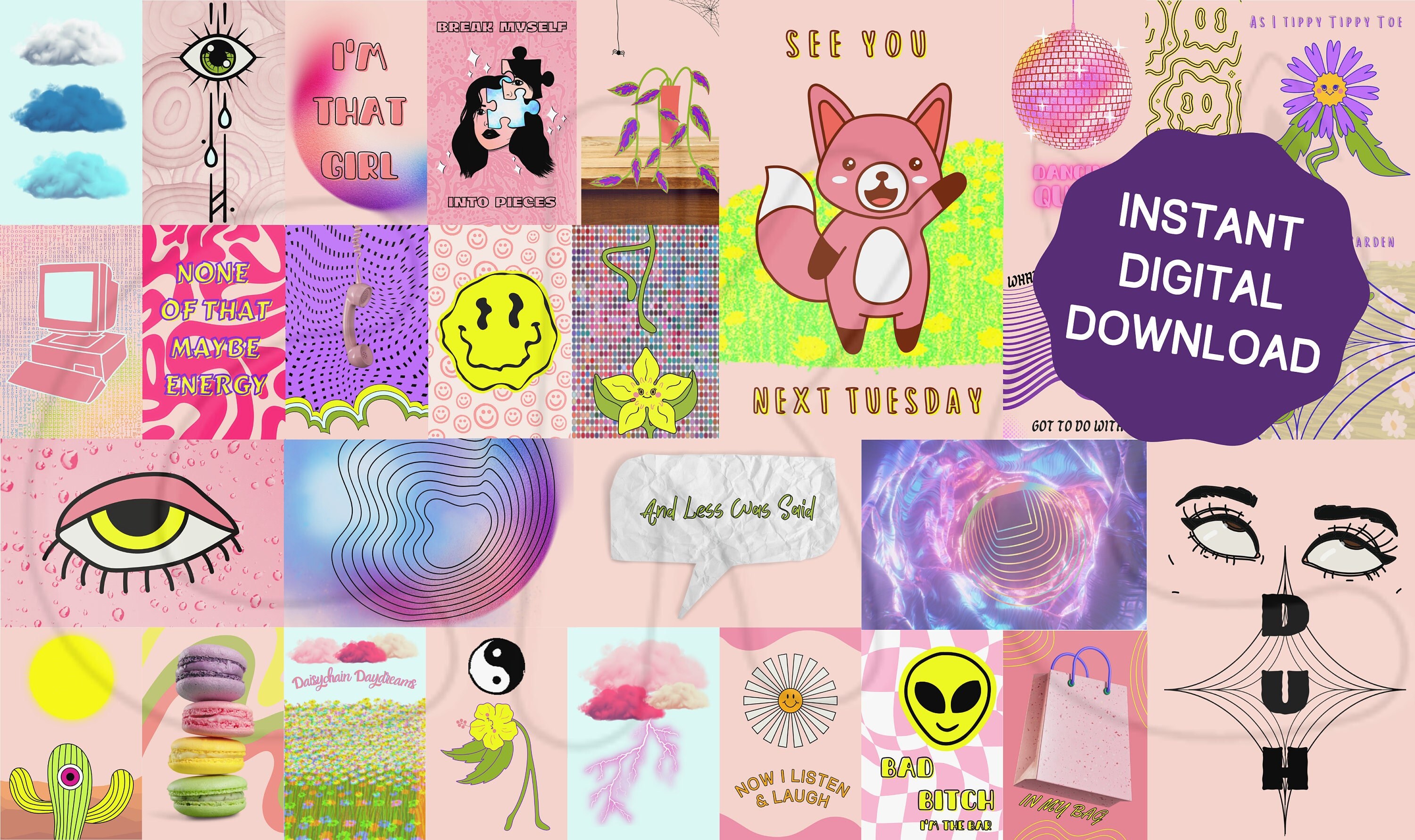 30 Trippy Pink Wall Collage Kit, Pepto Pink Art, Song Quote Prints ...