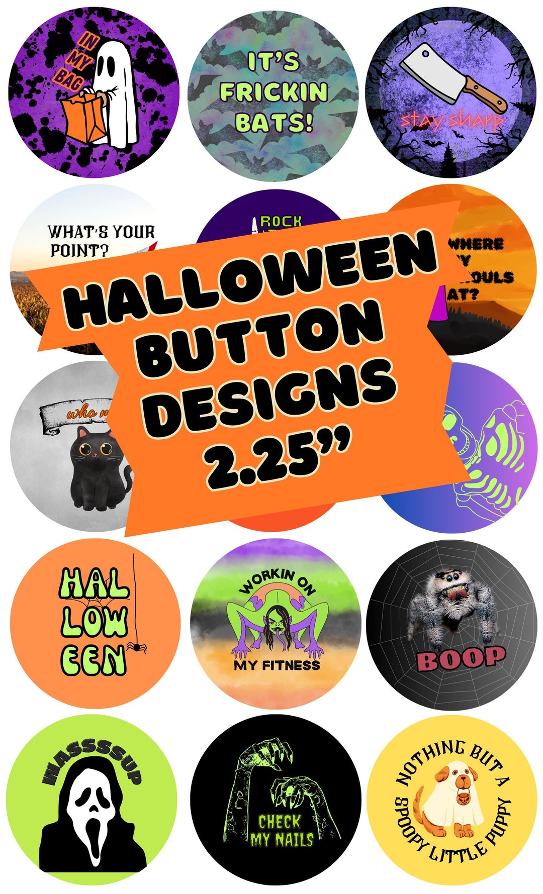 Cute Halloween Button Design Templates for Button Maker, Digital ...