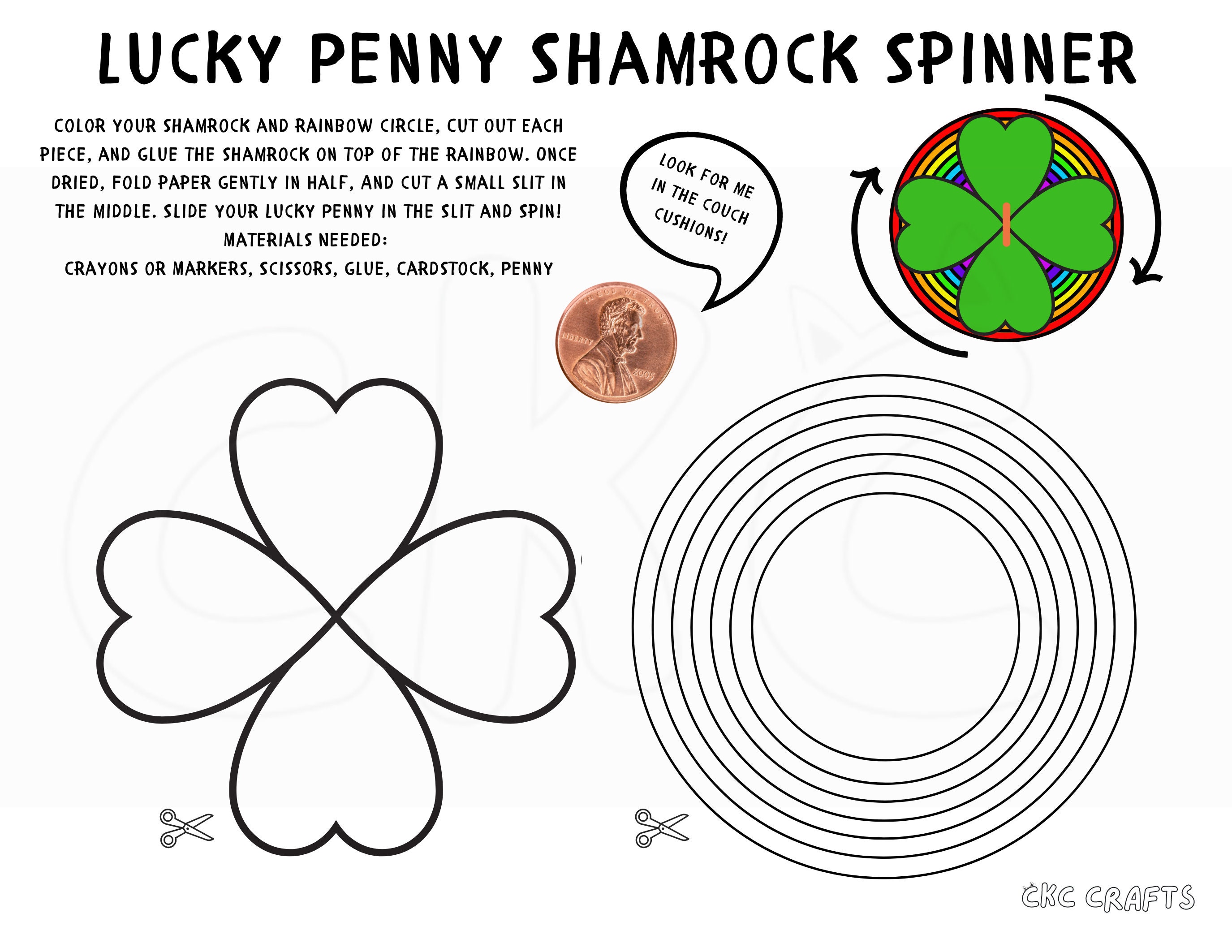 St. Patrick's Day Craft, Penny Spinner, Kids Early Literacy Activity ...