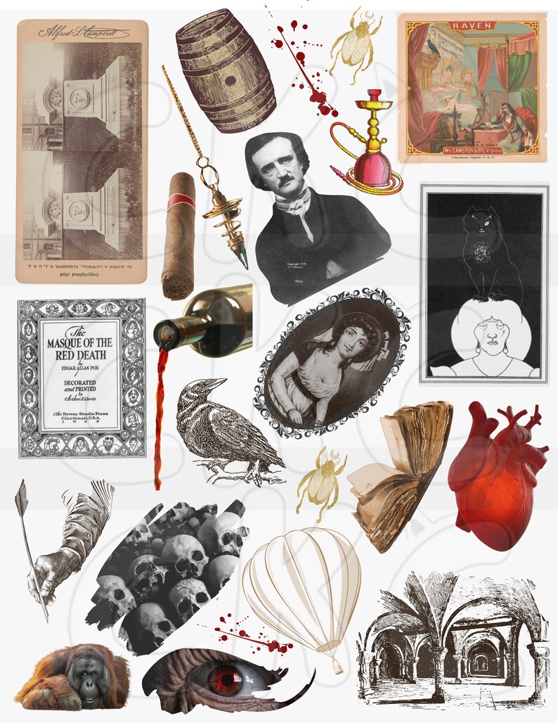 Edgar Allan Poe Collage Kit, Digital Download, Instant Printables ...
