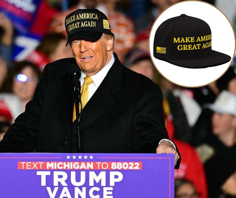 Gold MAGA Hat – Inspired by Trump Michigan Rally, Black With Gold ...