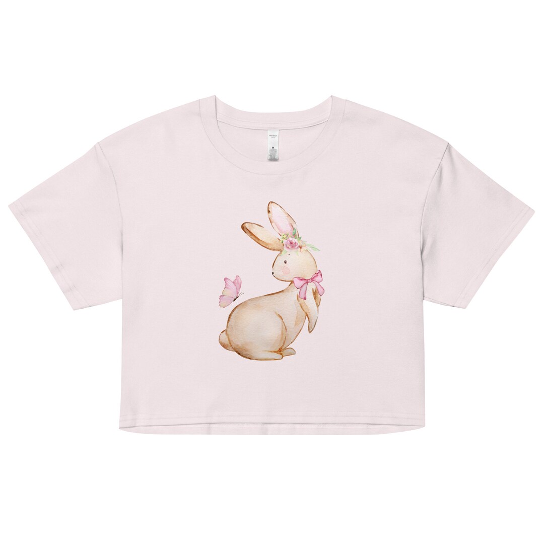 Vintage Bunny Easter Crop Top, Cute, Dainty Bow, Rabbit Tee, Boxy Fit ...