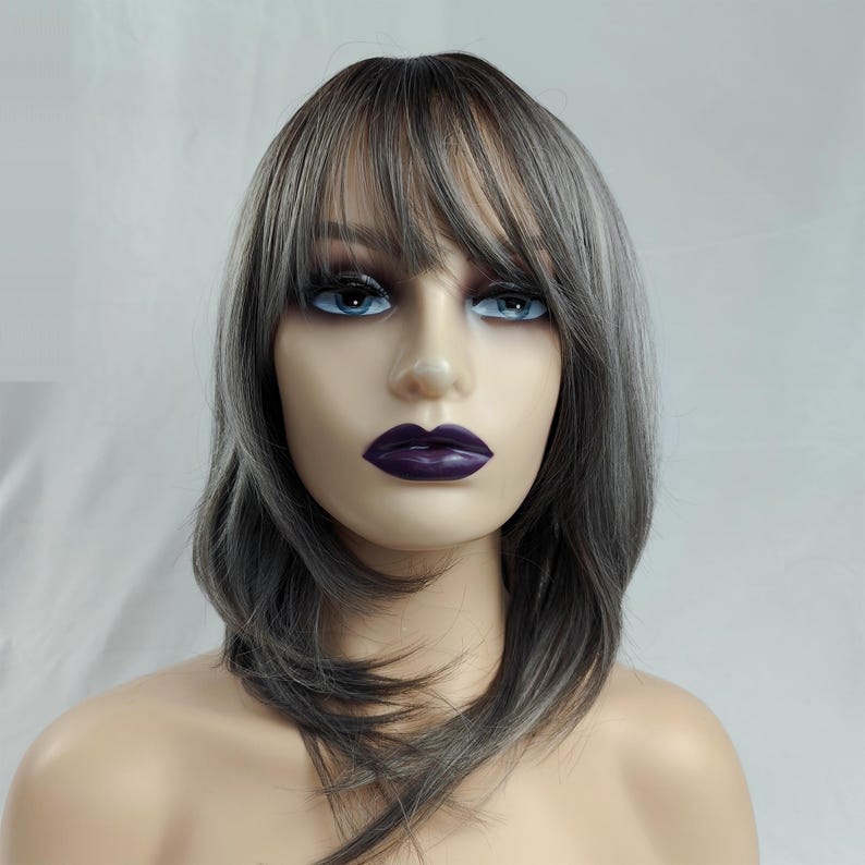 Modern Bob Wigs With With Varying Shades of Gray Bangs & Ombre ...