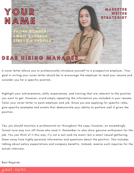 Pop of Color Cover Letter Template Customize With Your - Etsy