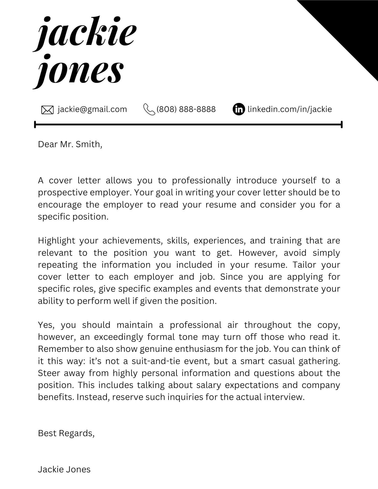 Black Minimalist Simple Cover Letter Template- Great for Applicant ...
