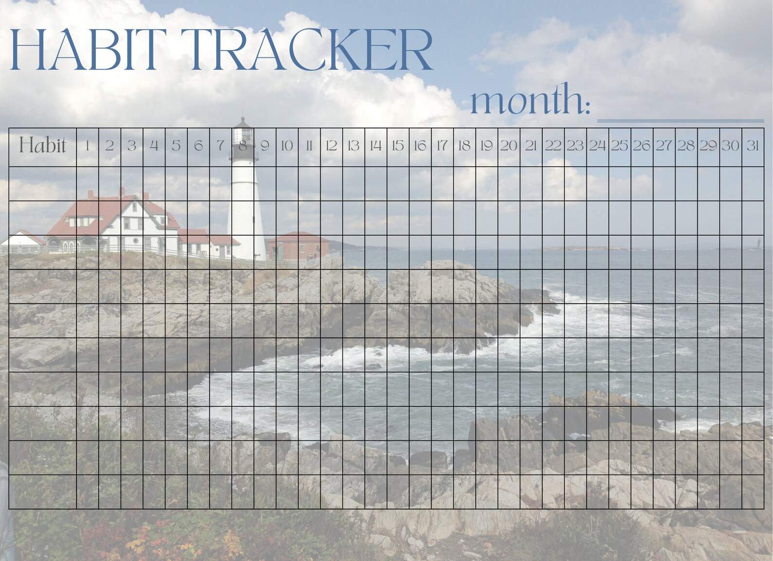 Month Habit Tracker Downloadable, Monthly Habit Tracker Printable ...