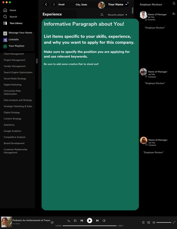 Spotify Cover Letter Template Looks Like a Spotify Playlists - Etsy