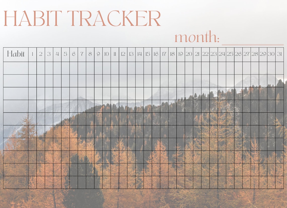 Month Habit Tracker Downloadable Monthly Habit Tracker - Etsy