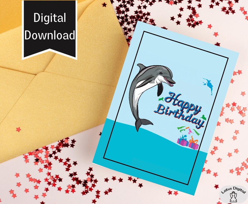 Printable Dolphin Birthday Card Instant Download 5x7 Inch - Etsy