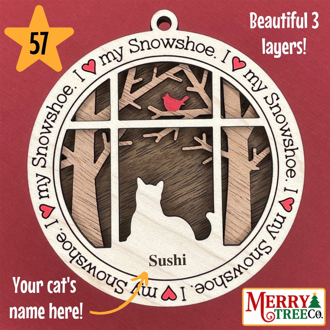 57 - Snowshoe Cat Christmas Ornament With Name, Cat Personalized Gift ...