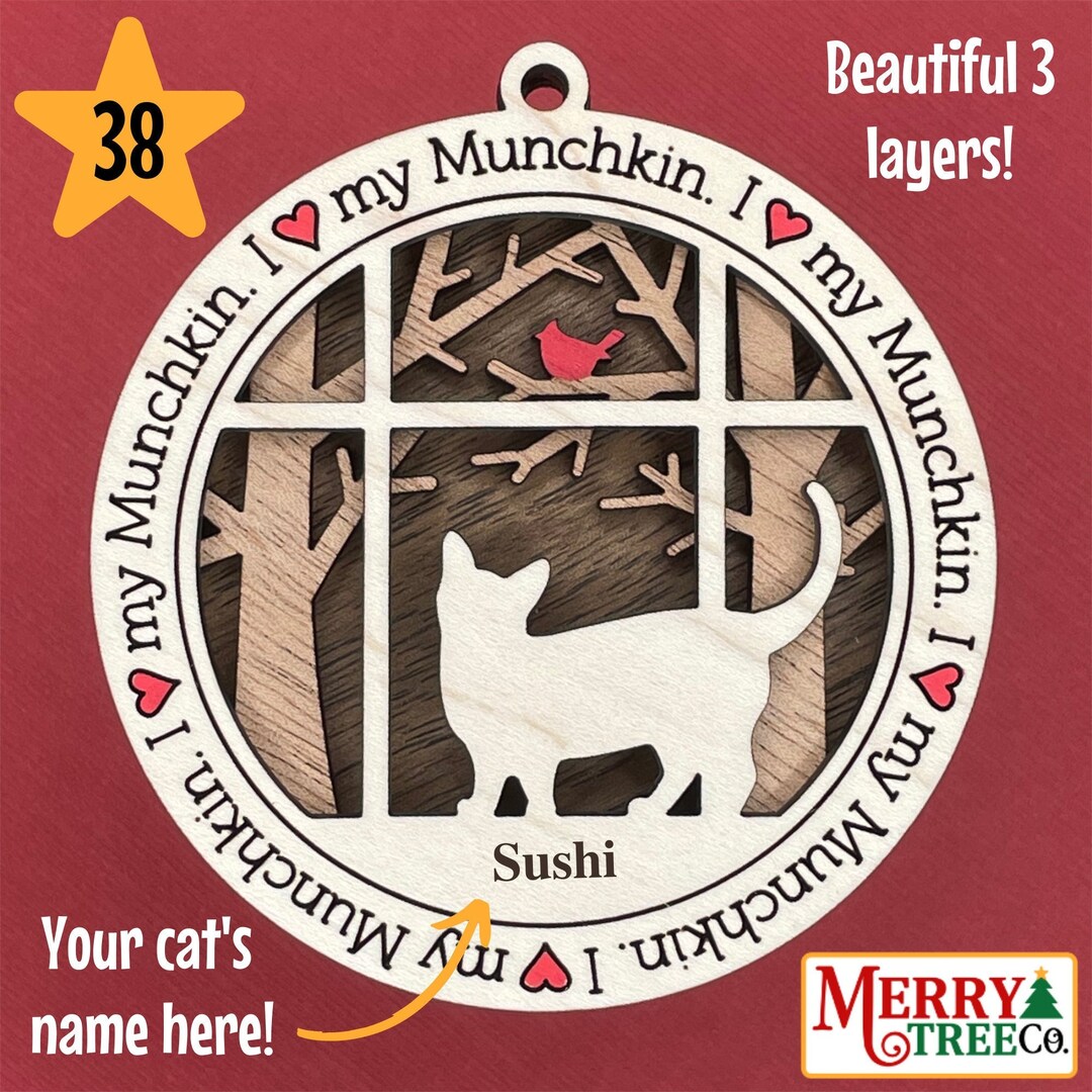 38 - Munchkin Cat Christmas Ornament With Name, Cat Personalized Gift ...