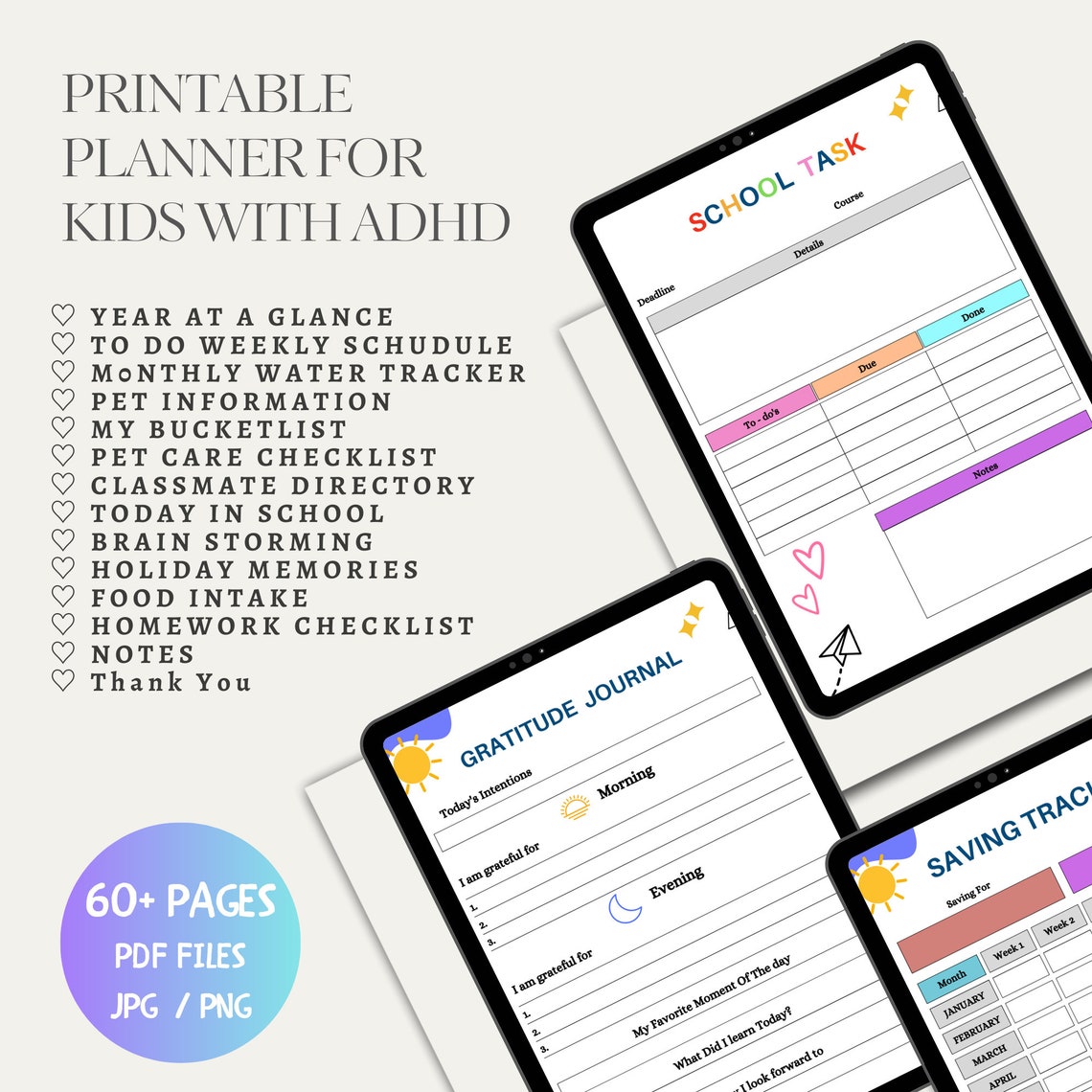 ADHD Planner for Kids, School Planner 2023, Kids Printable Planner ...