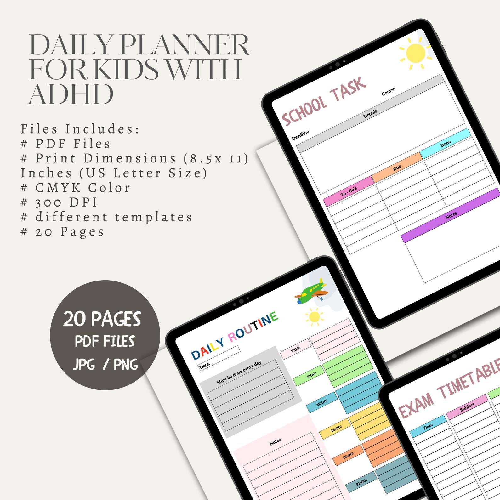 Printable Daily Planner for Kids, ADHD Kids Daily Planner, Kids Daily ...