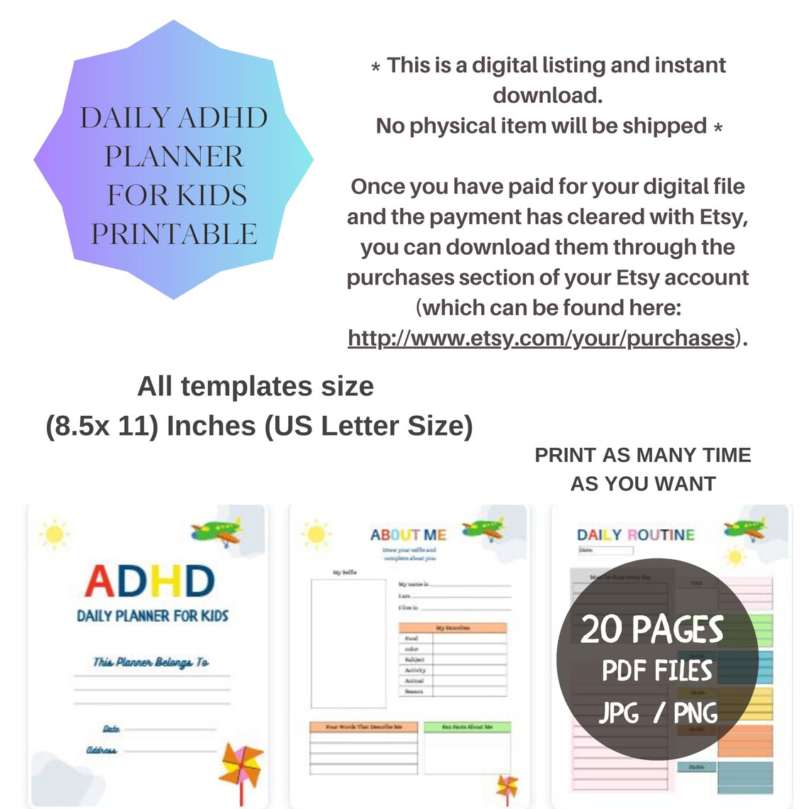 Printable Daily Planner for Kids, ADHD Kids Daily Planner, Kids Daily ...