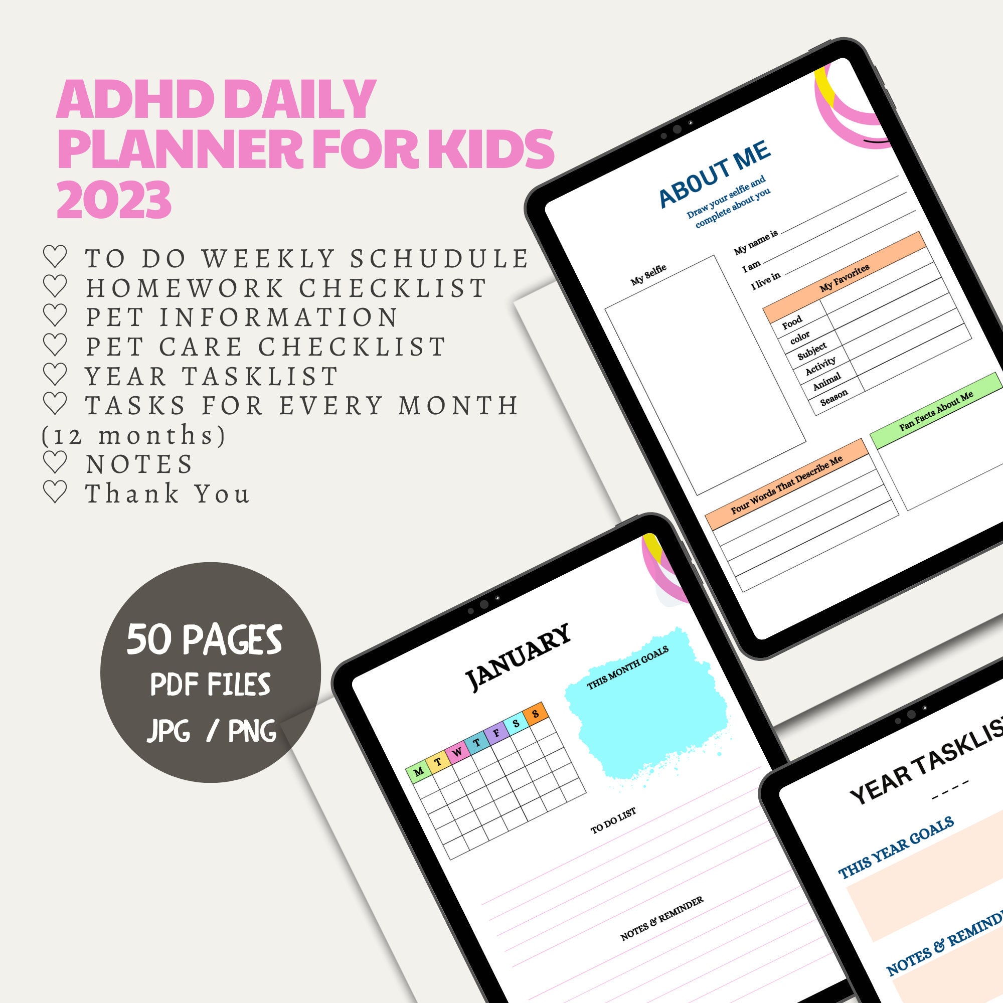 Printable ADHD Planner for Kids, ADHD Daily Planner 2024, School ...