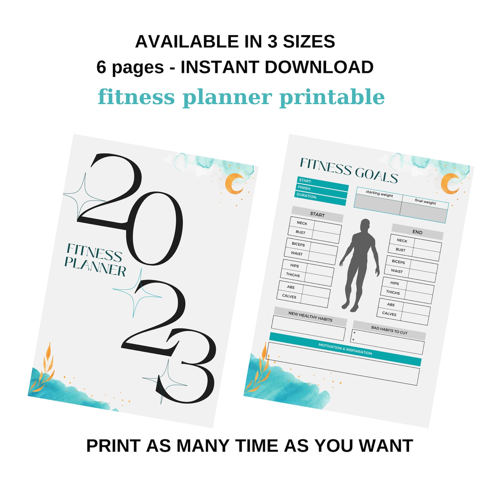 Fitness Goal Planner Printable Fitness Planner Printable Workout ...