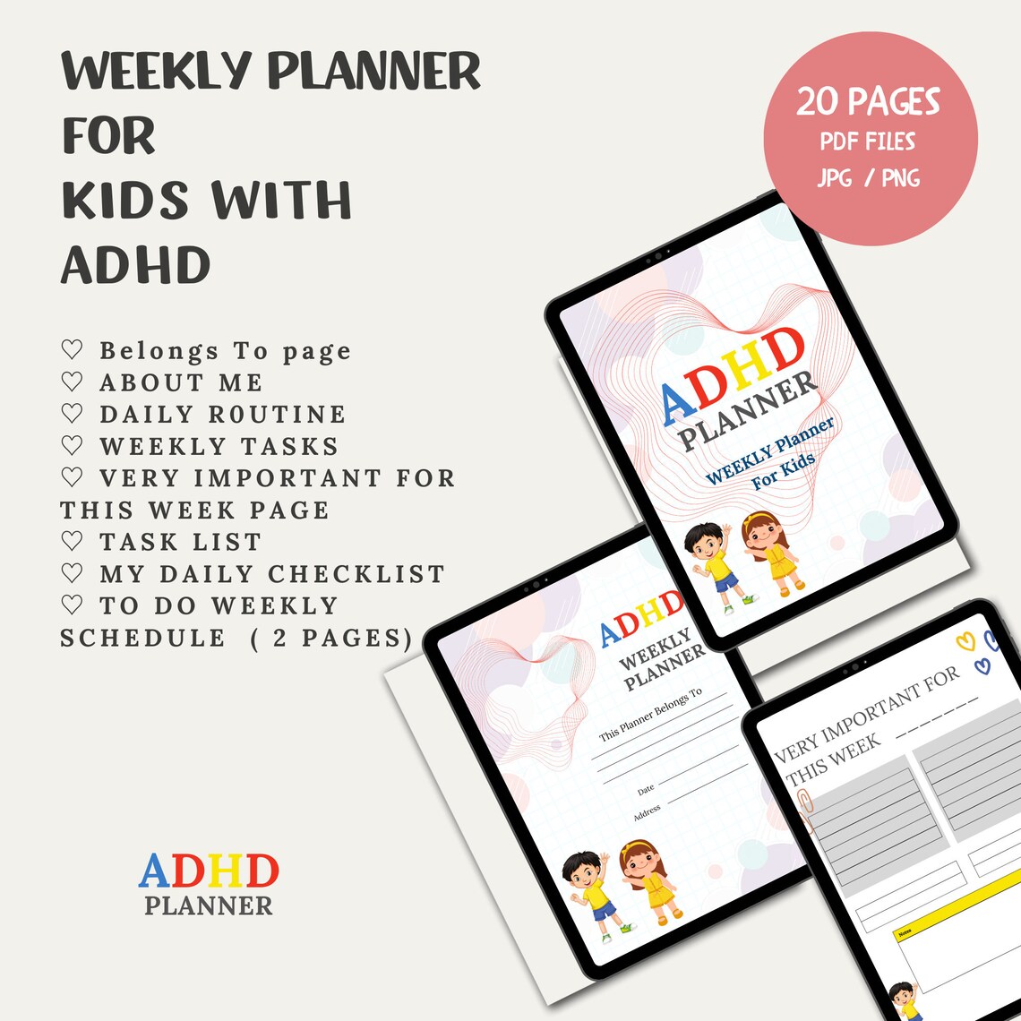 Printable Weekly Planner for Kids ADHD Kids Weeklyplanner - Etsy