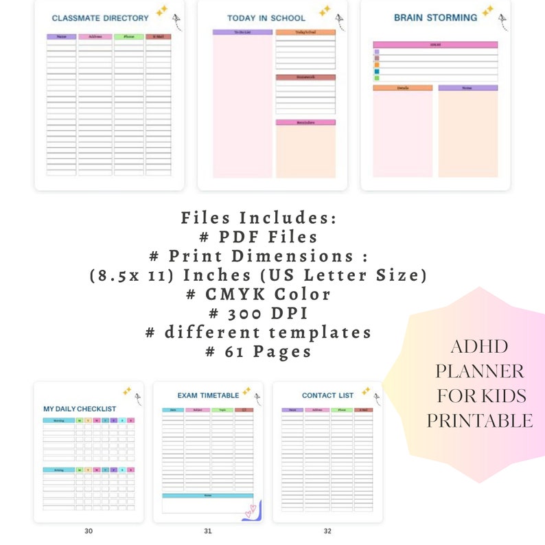 ADHD Planner for Kids, School Planner 2023, Kids Printable Planner ...