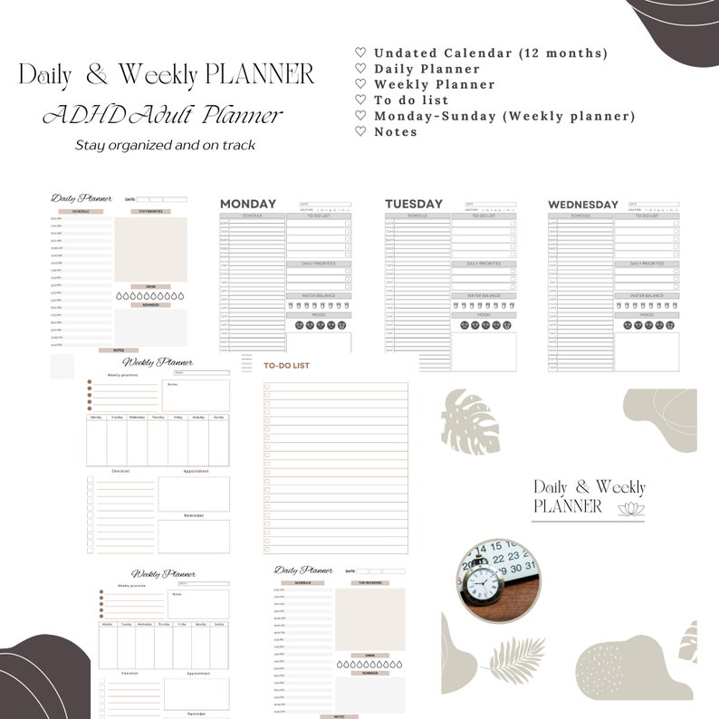 Printable ADHD Planner Adult. Printable ADHD Productivity Journal ...