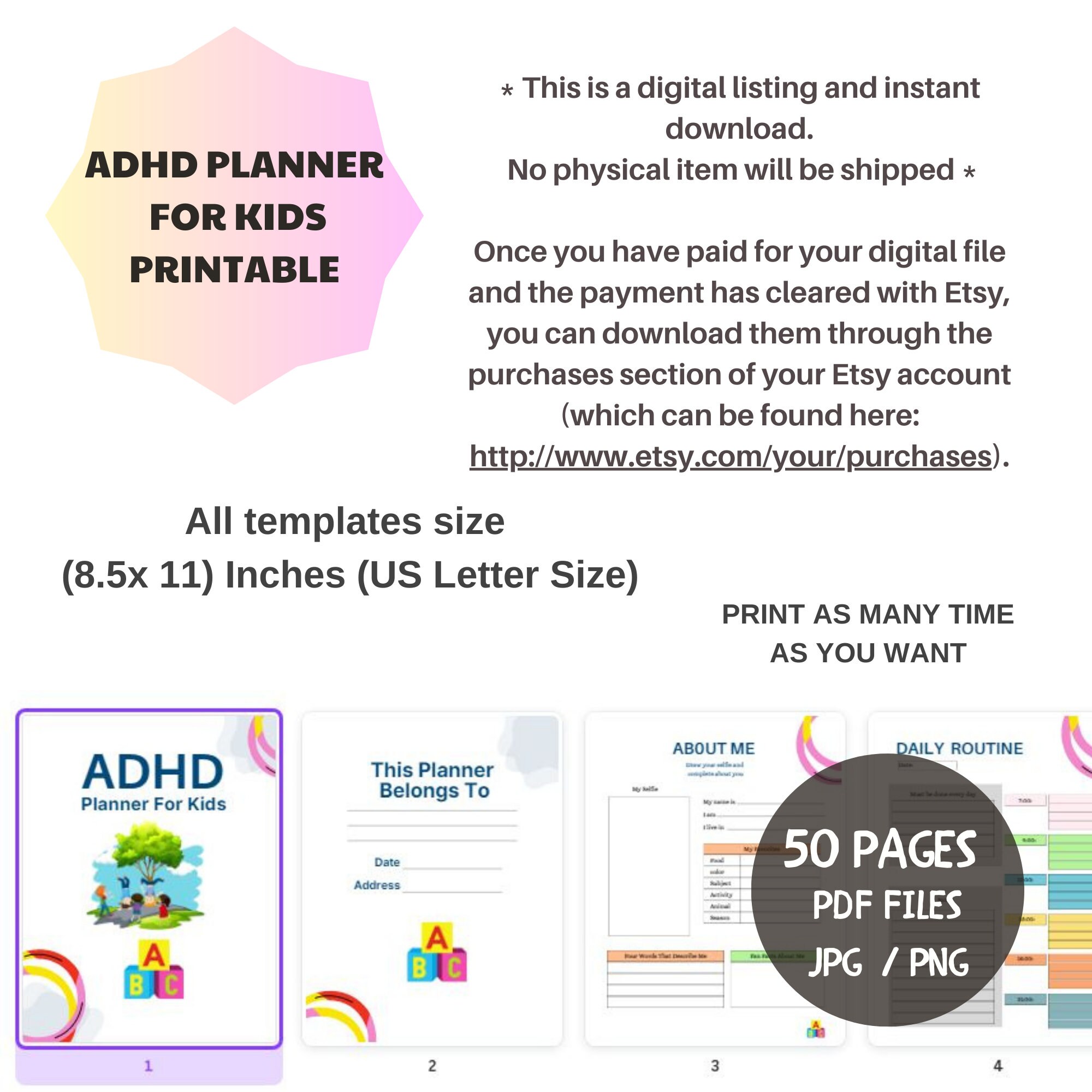 Printable ADHD Planner for Kids, ADHD Daily Planner 2024, School ...