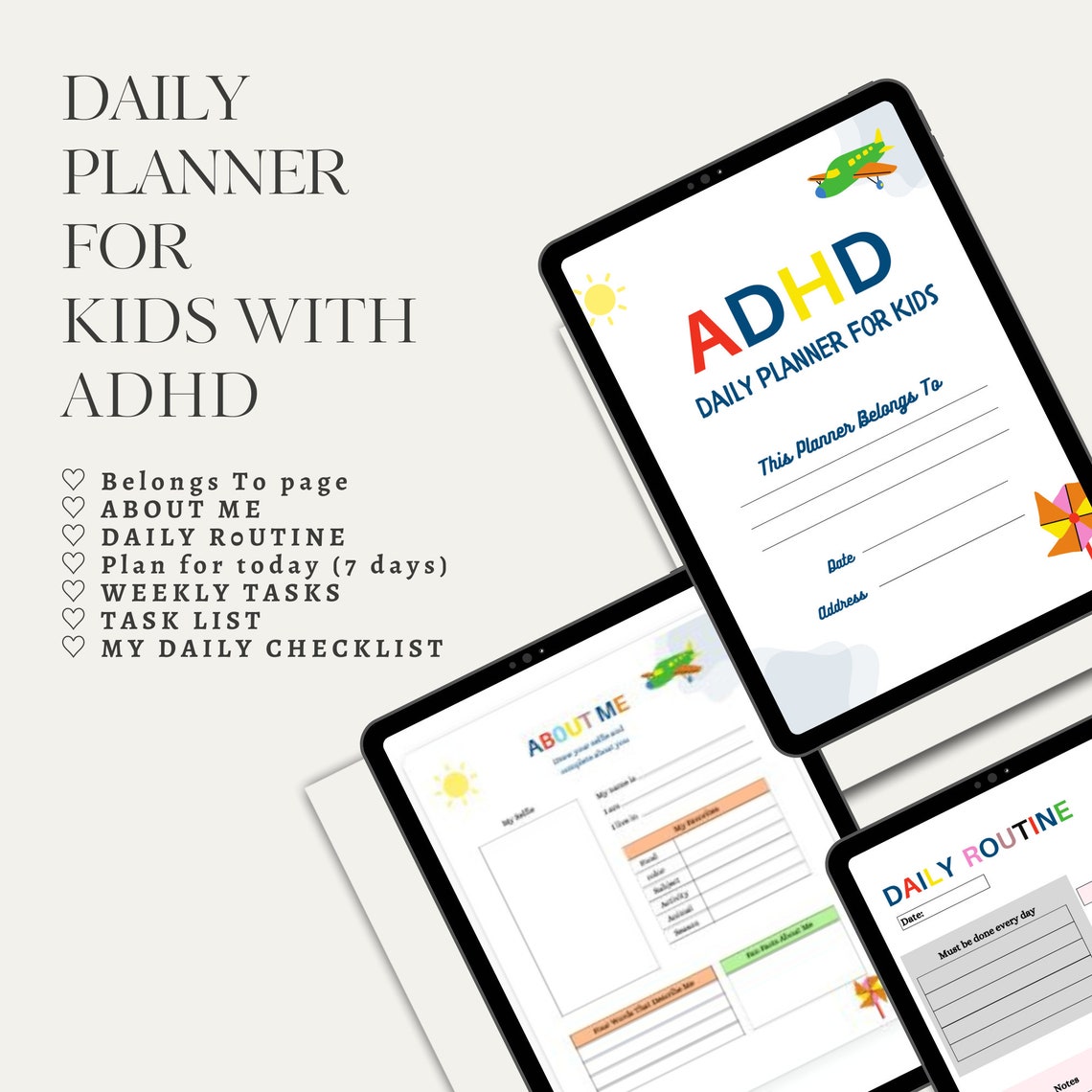 Printable Daily Planner for Kids, ADHD Kids Daily Planner, Kids Daily ...