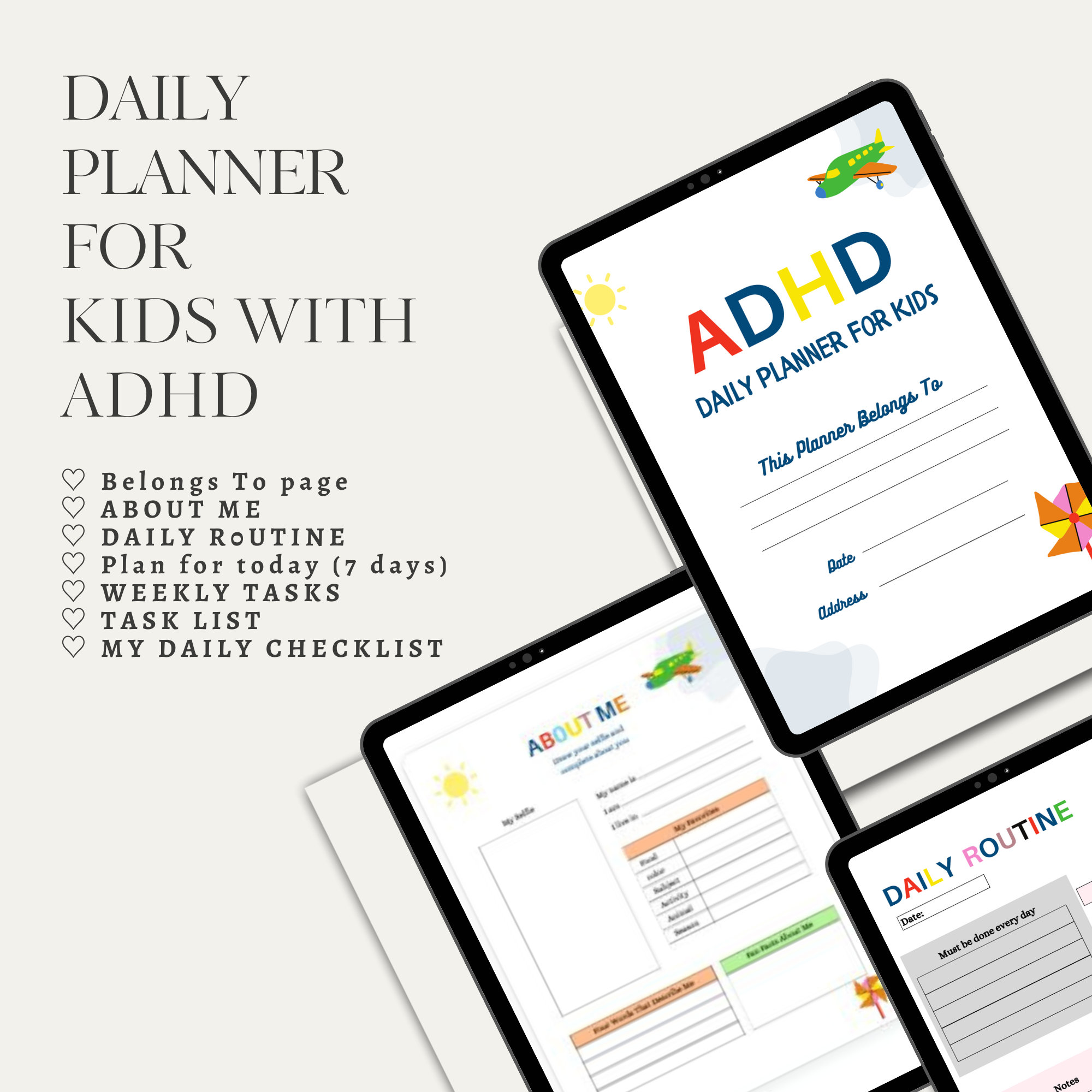 Printable Daily Planner for Kids, ADHD Kids Daily Planner, Kids Daily ...