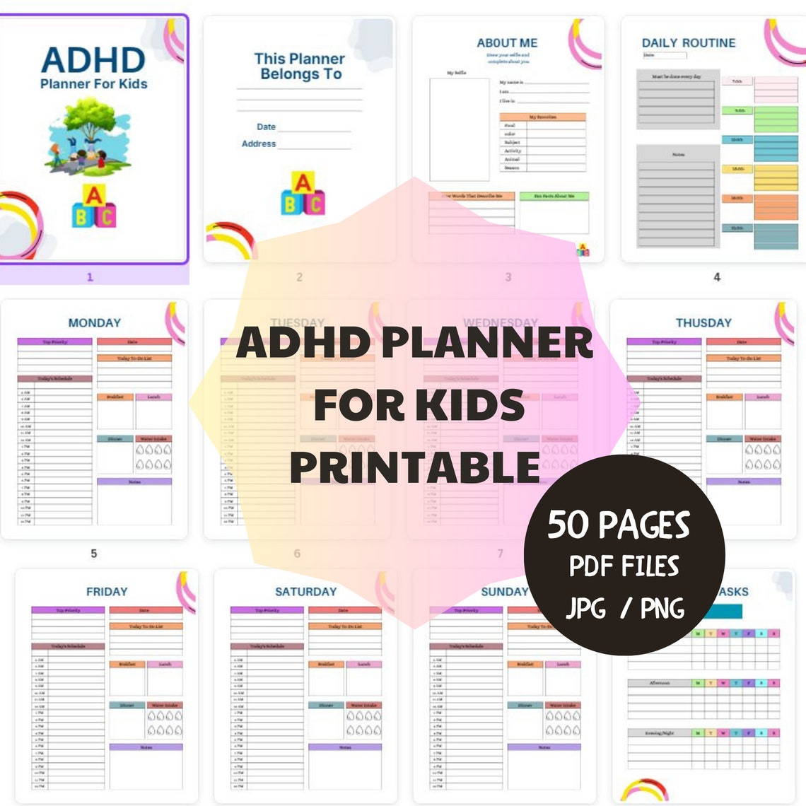 Printable ADHD Planner for Kids, ADHD Daily Planner 2024, School ...