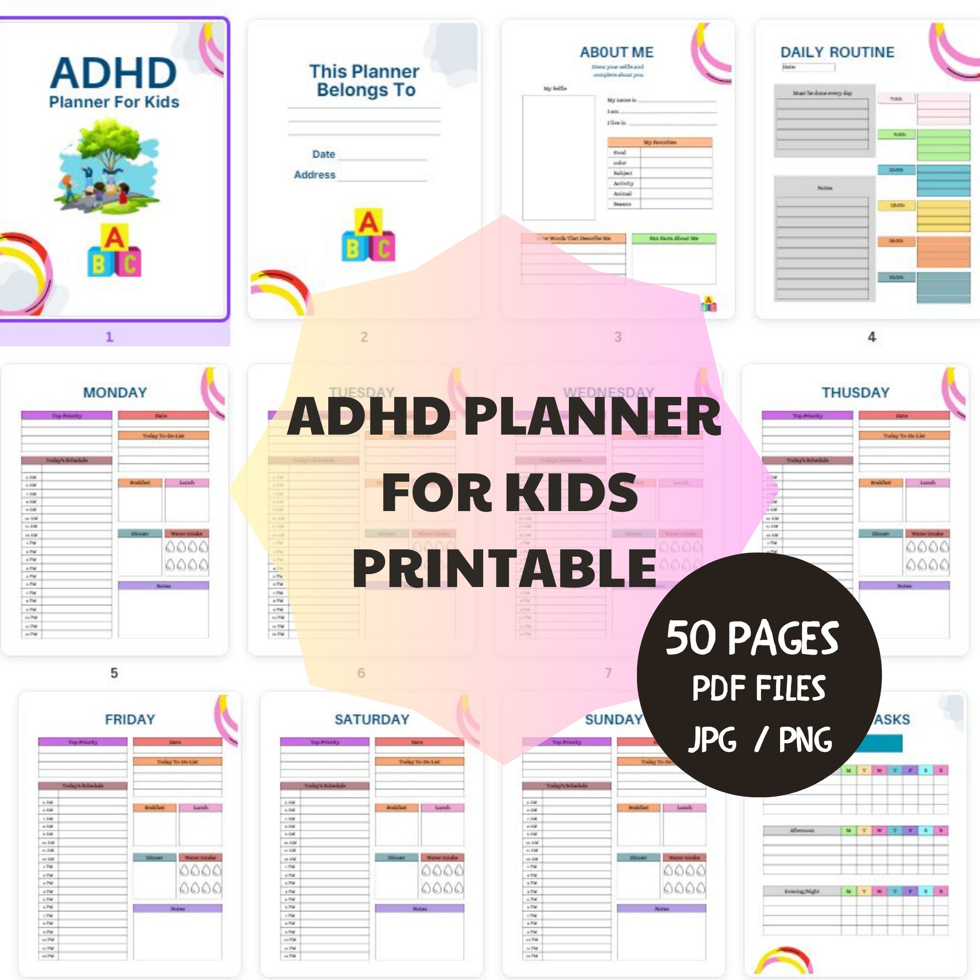 Printable ADHD Planner for Kids, ADHD Daily Planner 2024, School ...