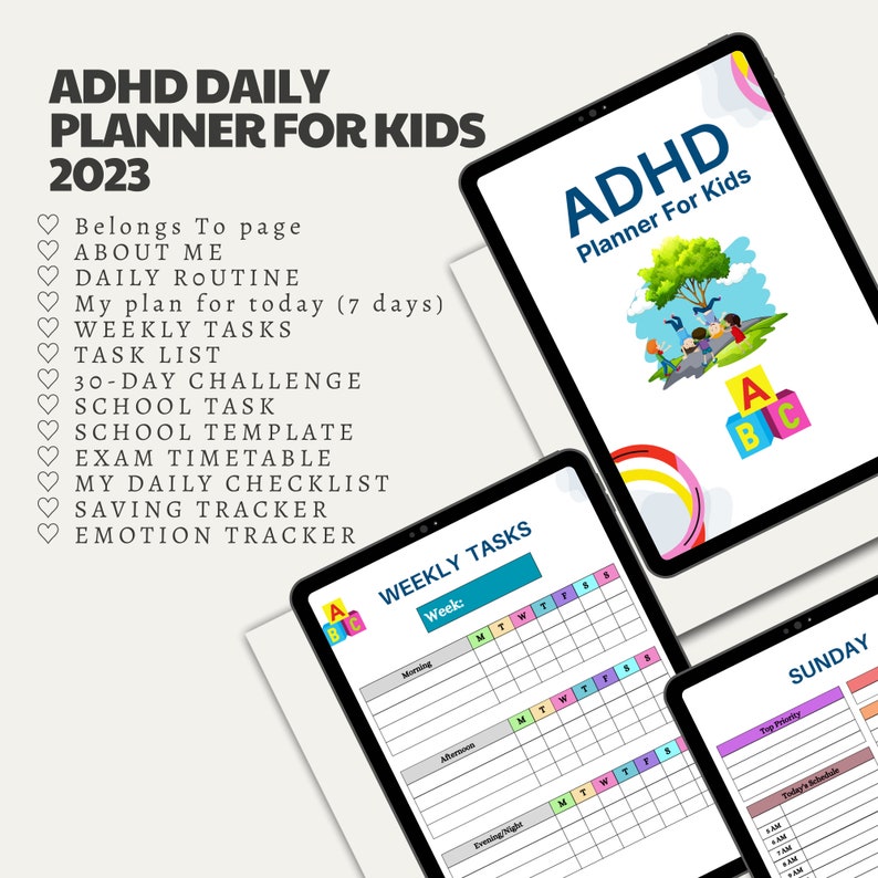 Printable ADHD Planner for Kids, ADHD Daily Planner 2024, School ...