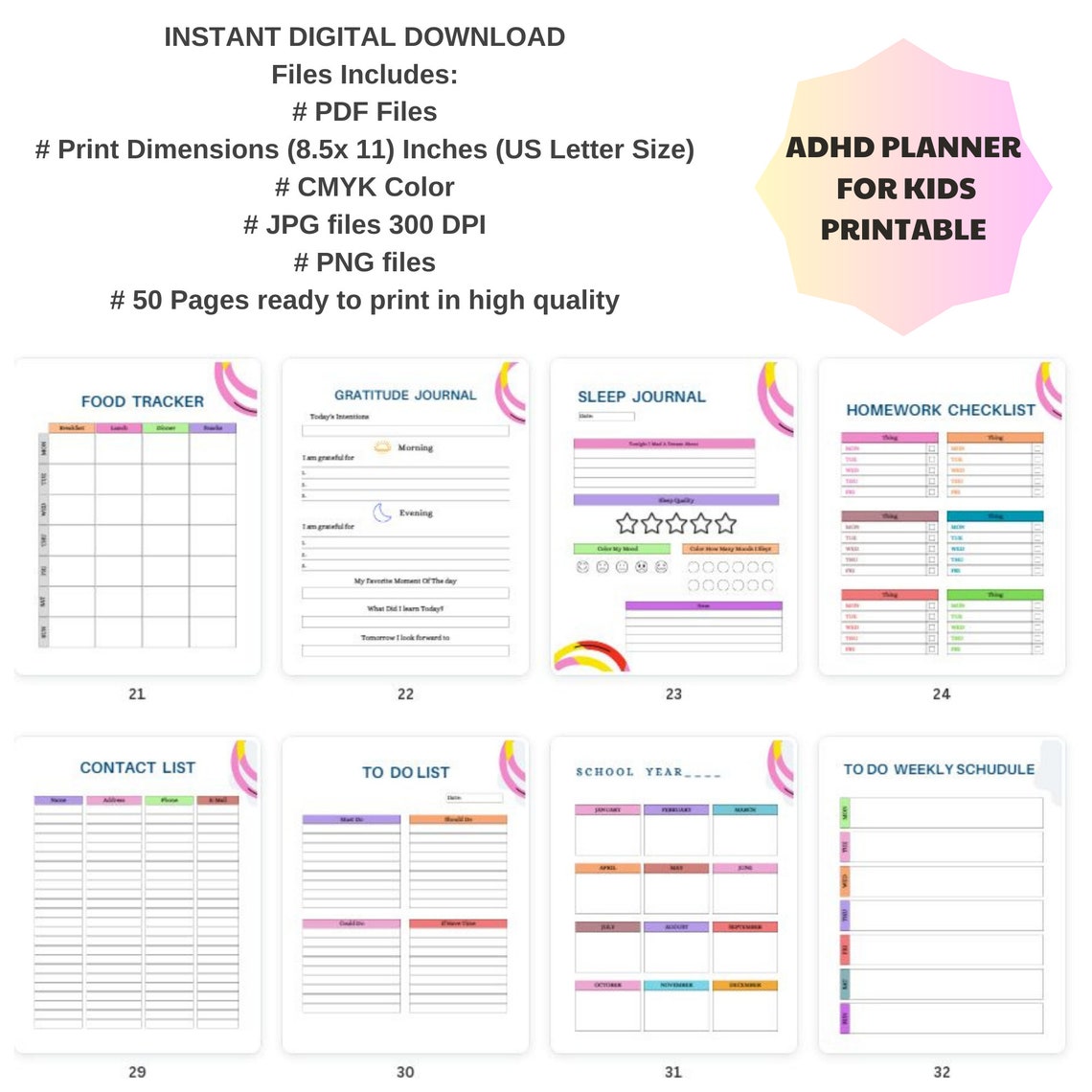 Printable ADHD Planner for Kids, ADHD Daily Planner 2024, School ...