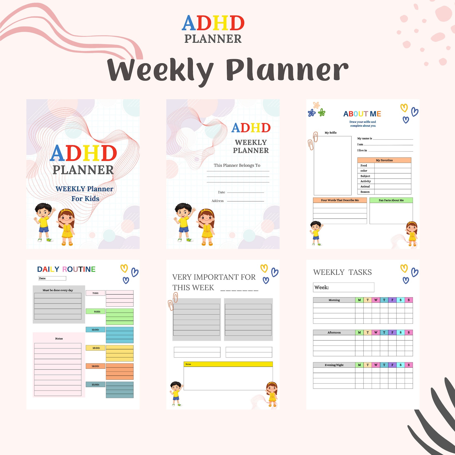Printable Weekly Planner for Kids, ADHD Kids Weeklyplanner, Kids Weekly ...
