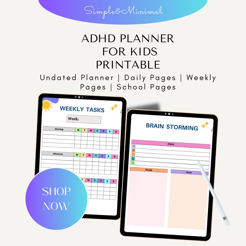 ADHD Planner for Kids, School Planner 2023, Kids Printable Planner ...