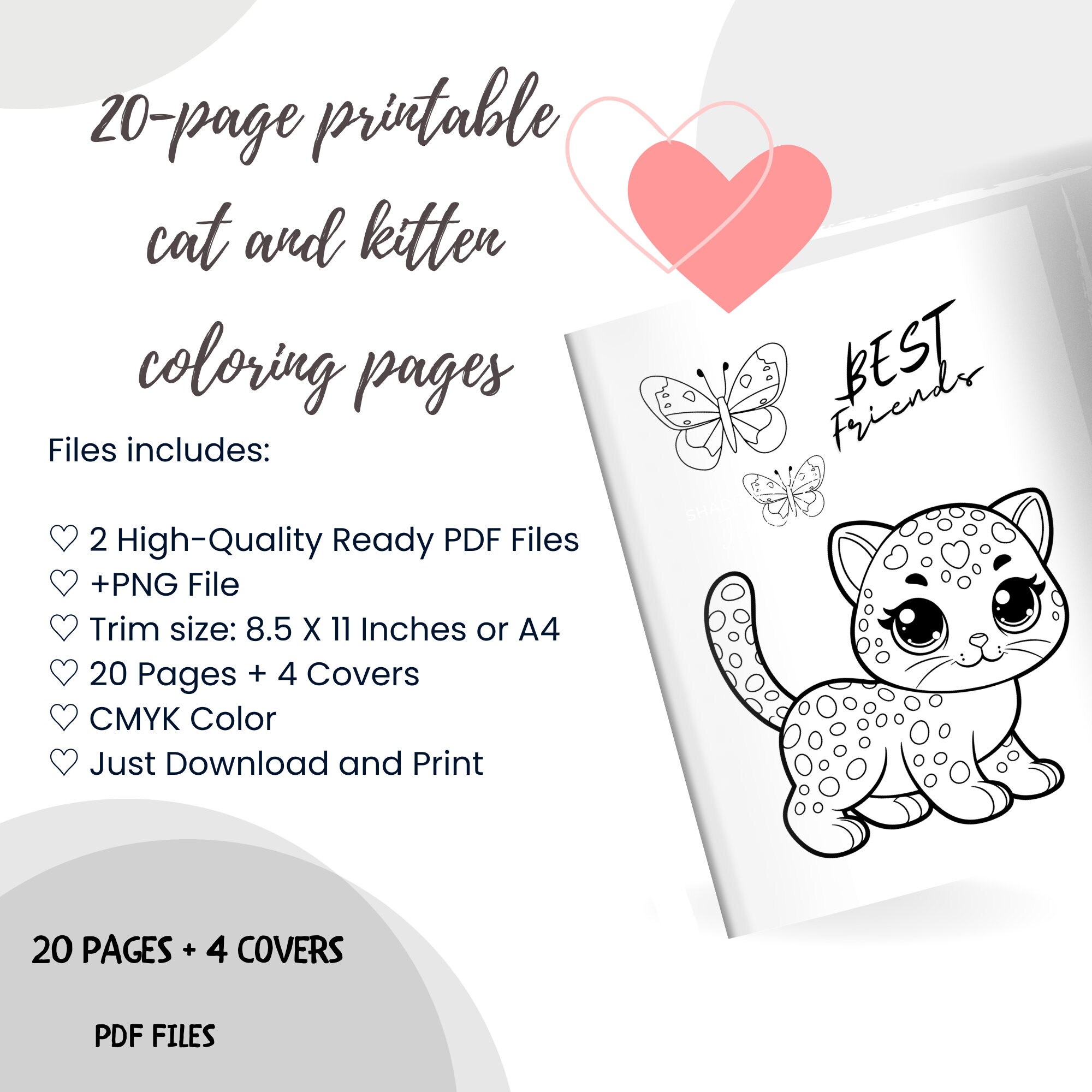 20 Adorable Cat Coloring Pages Kids Coloring Book, Animal Coloring ...