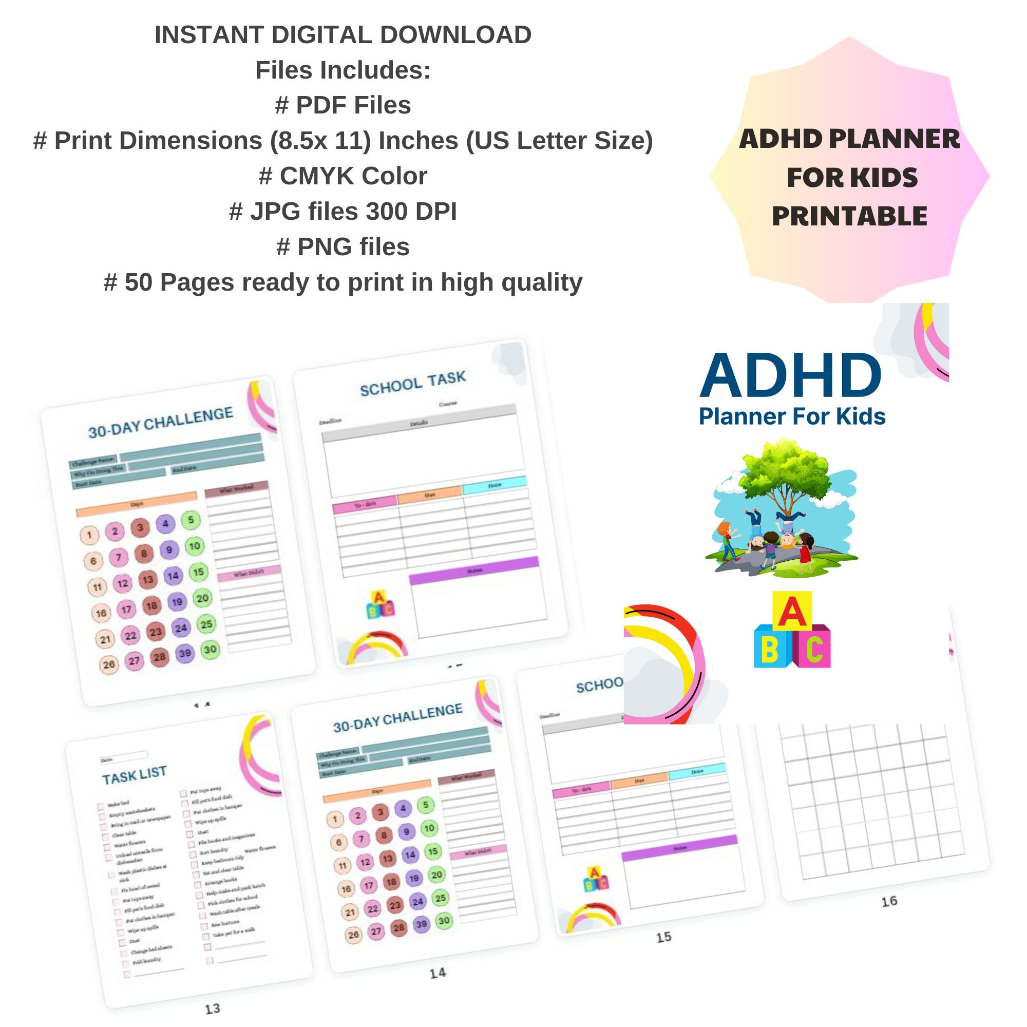 Printable ADHD Planner for Kids, ADHD Daily Planner 2024, School ...