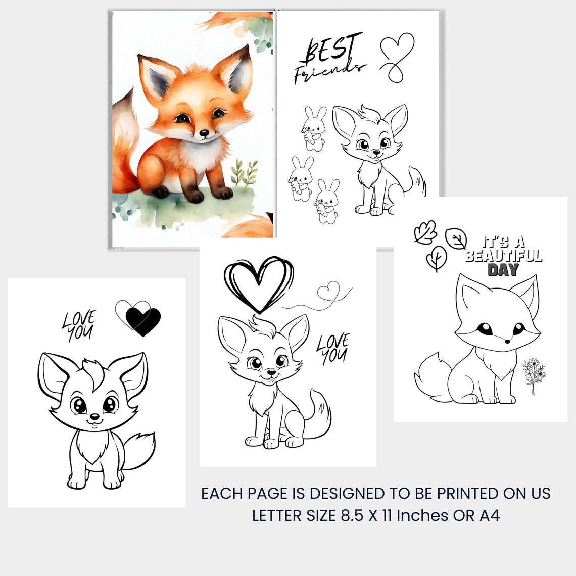 Coloring Pages for Kids, Little Fox Coloring Book, Animal Coloring ...