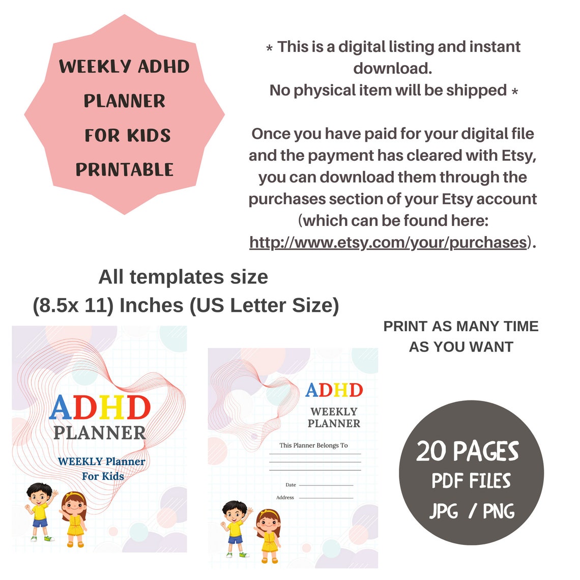 Printable Weekly Planner for Kids ADHD Kids Weeklyplanner - Etsy