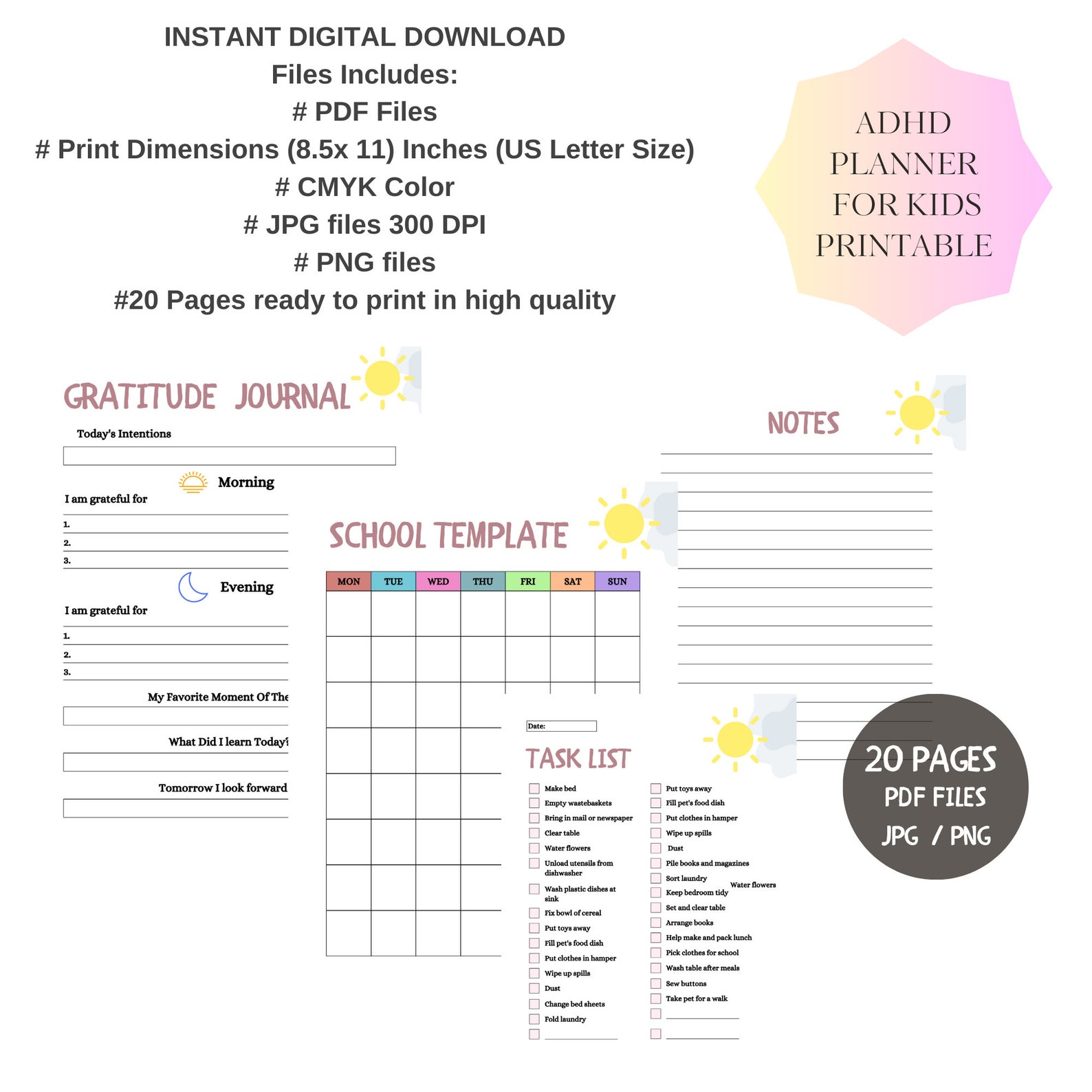 Printable Daily Planner for Kids, ADHD Kids Daily Planner, Kids Daily ...