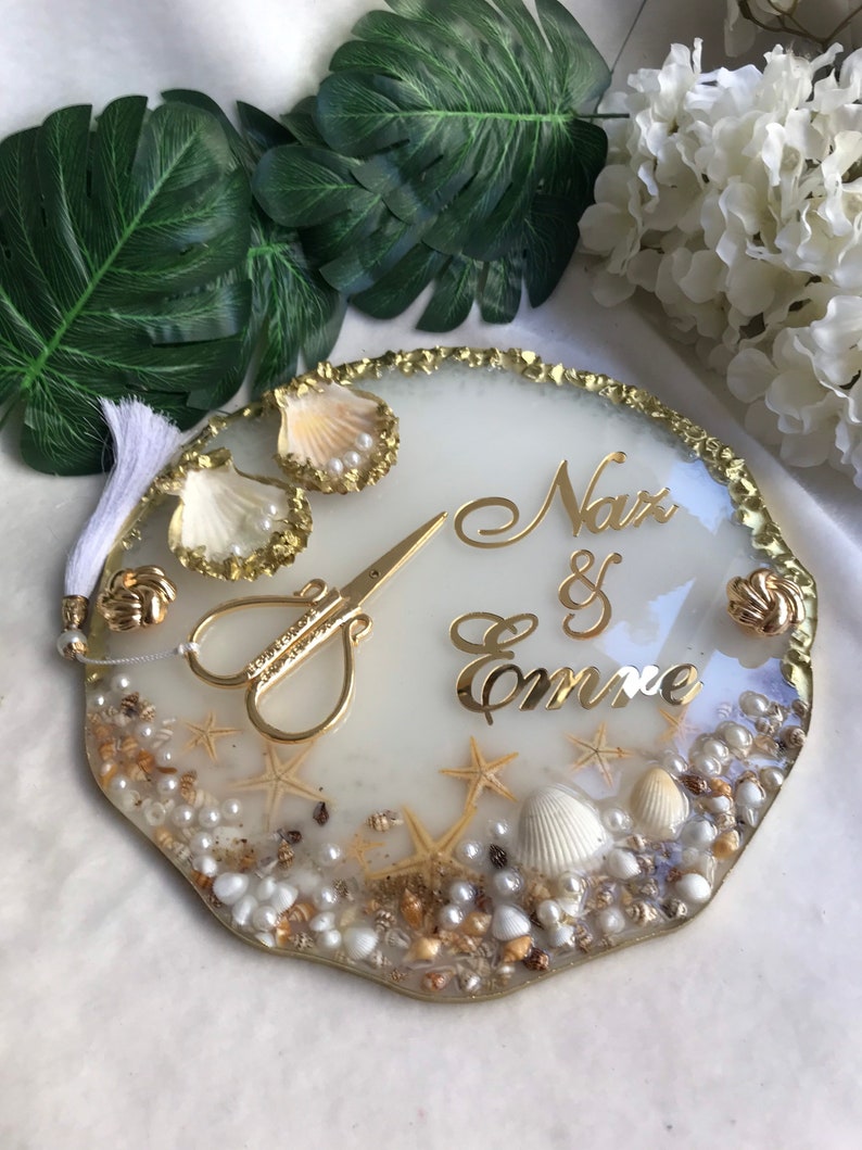 Handmade Resin Engagement Tray Set, Shell Ring Holders, Personalized ...