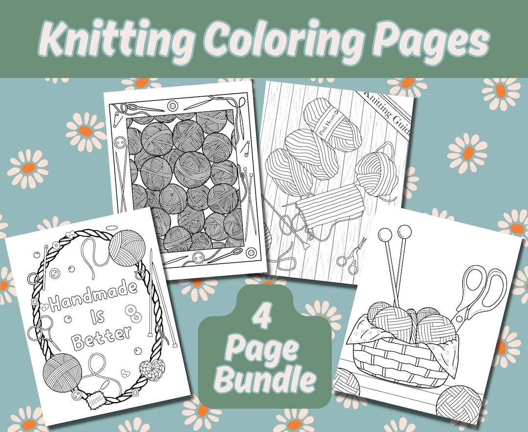 Knitting Coloring Page Bundle, Instant Download - Etsy