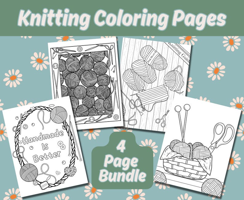Knitting Coloring Page Bundle, Instant Download - Etsy