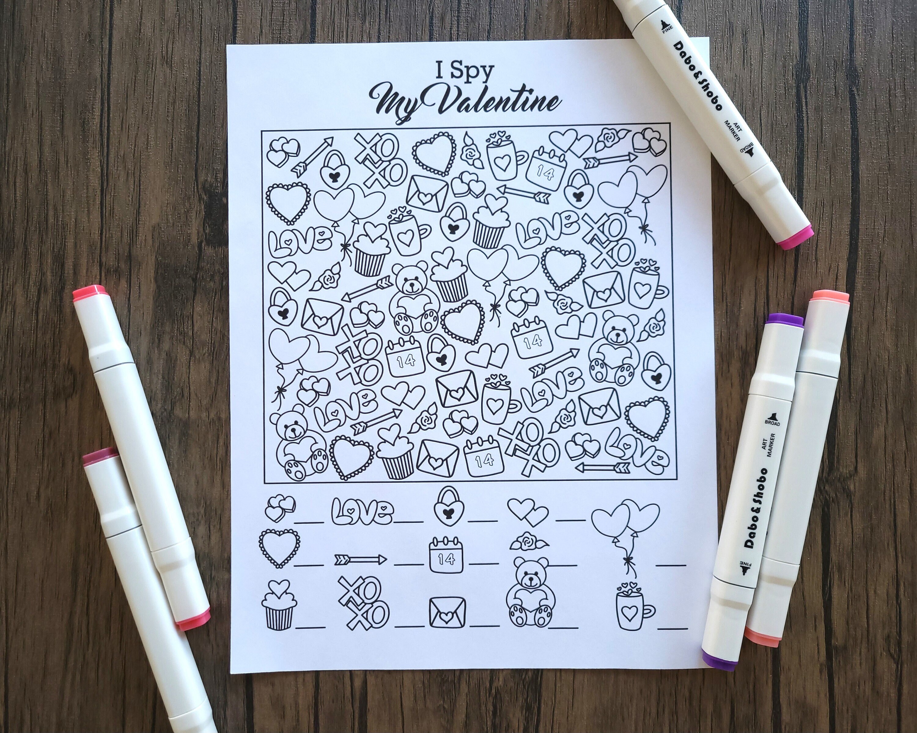 I Spy My Valentine Coloring Page, Adult Coloring Page, Classroom ...