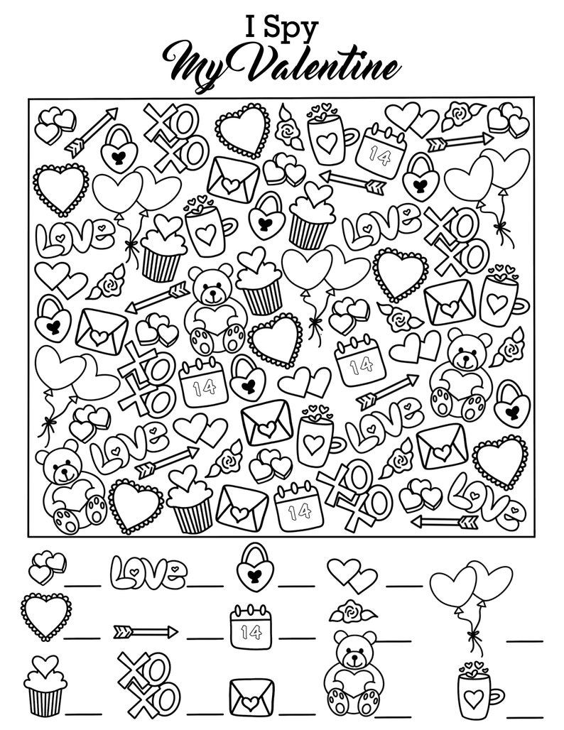 I Spy My Valentine Coloring Page, Adult Coloring Page, Classroom ...