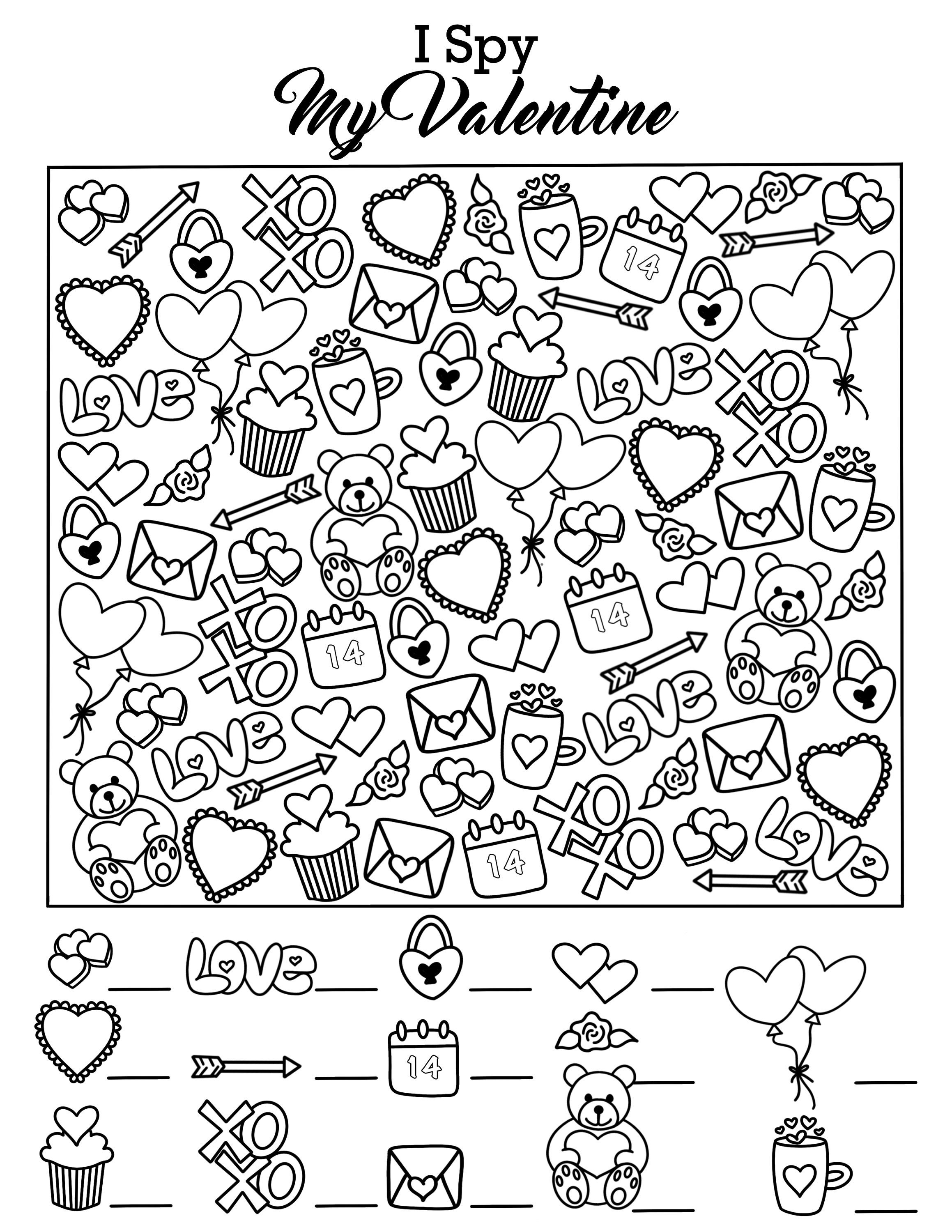 I Spy My Valentine Coloring Page, Adult Coloring Page, Classroom ...