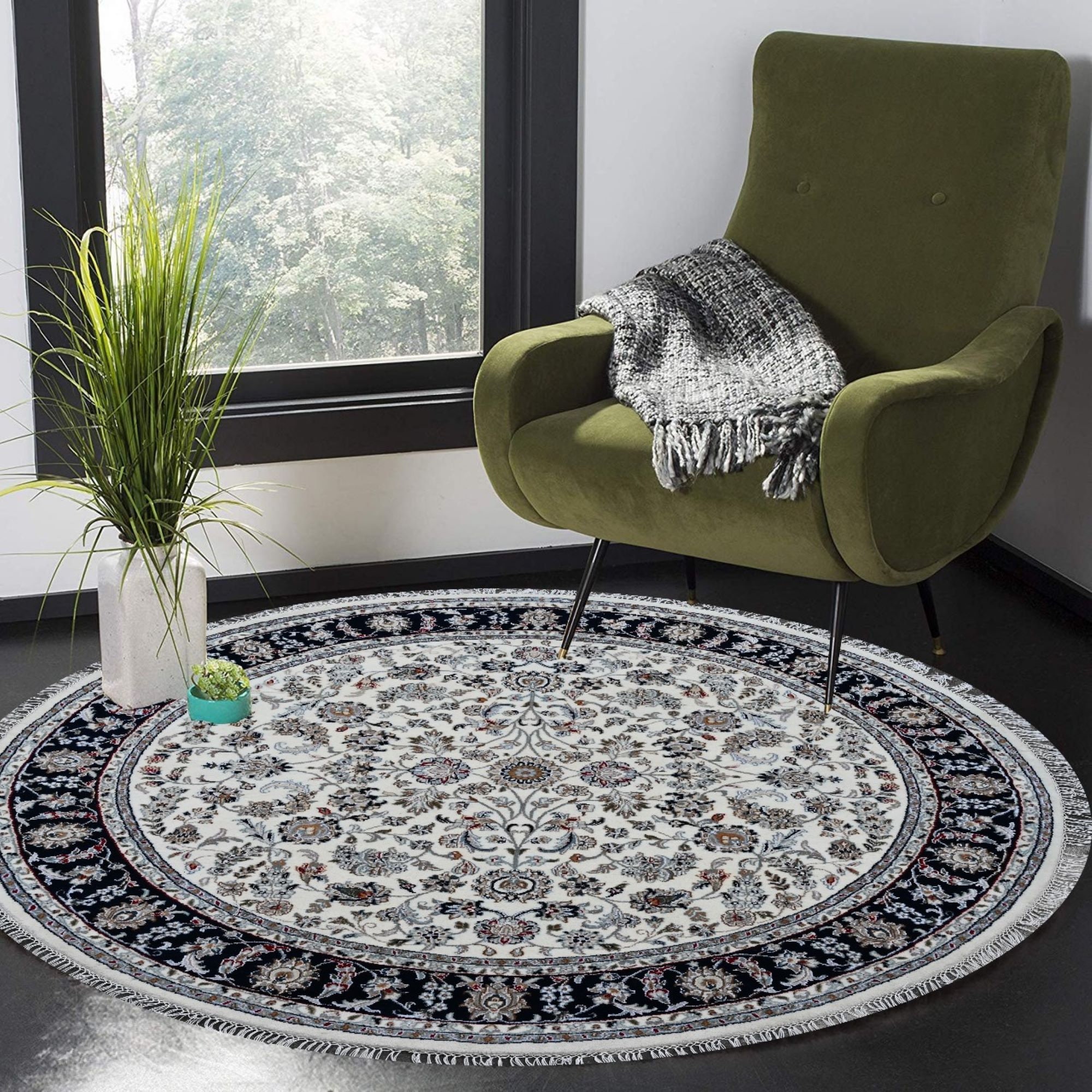 Handmade Blended Wool Round Area Rugs NAIN KASAN Design Green/blue/red ...
