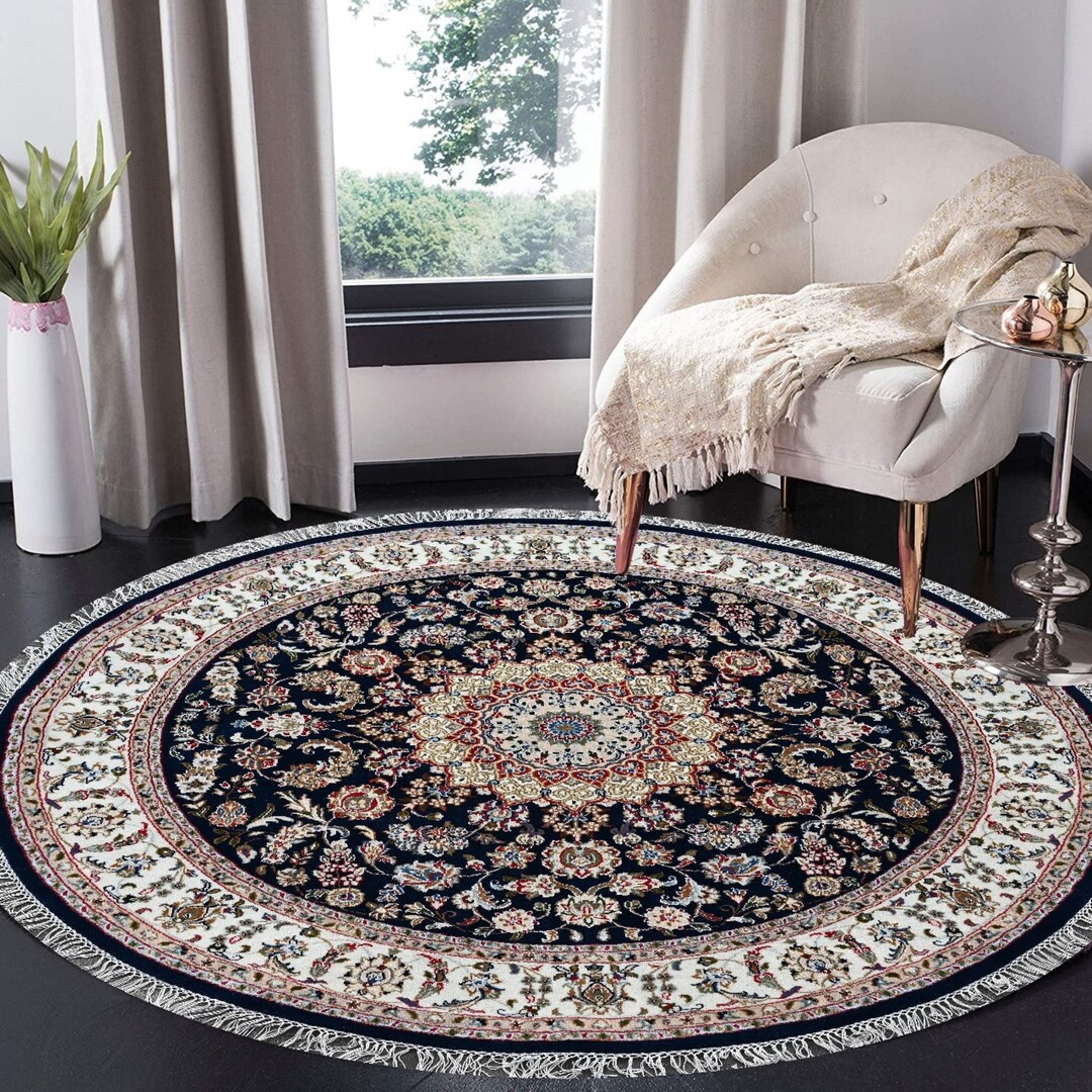 Handmade Blended Wool Round Area Rugs NAIN KASAN Design Green/blue/red ...