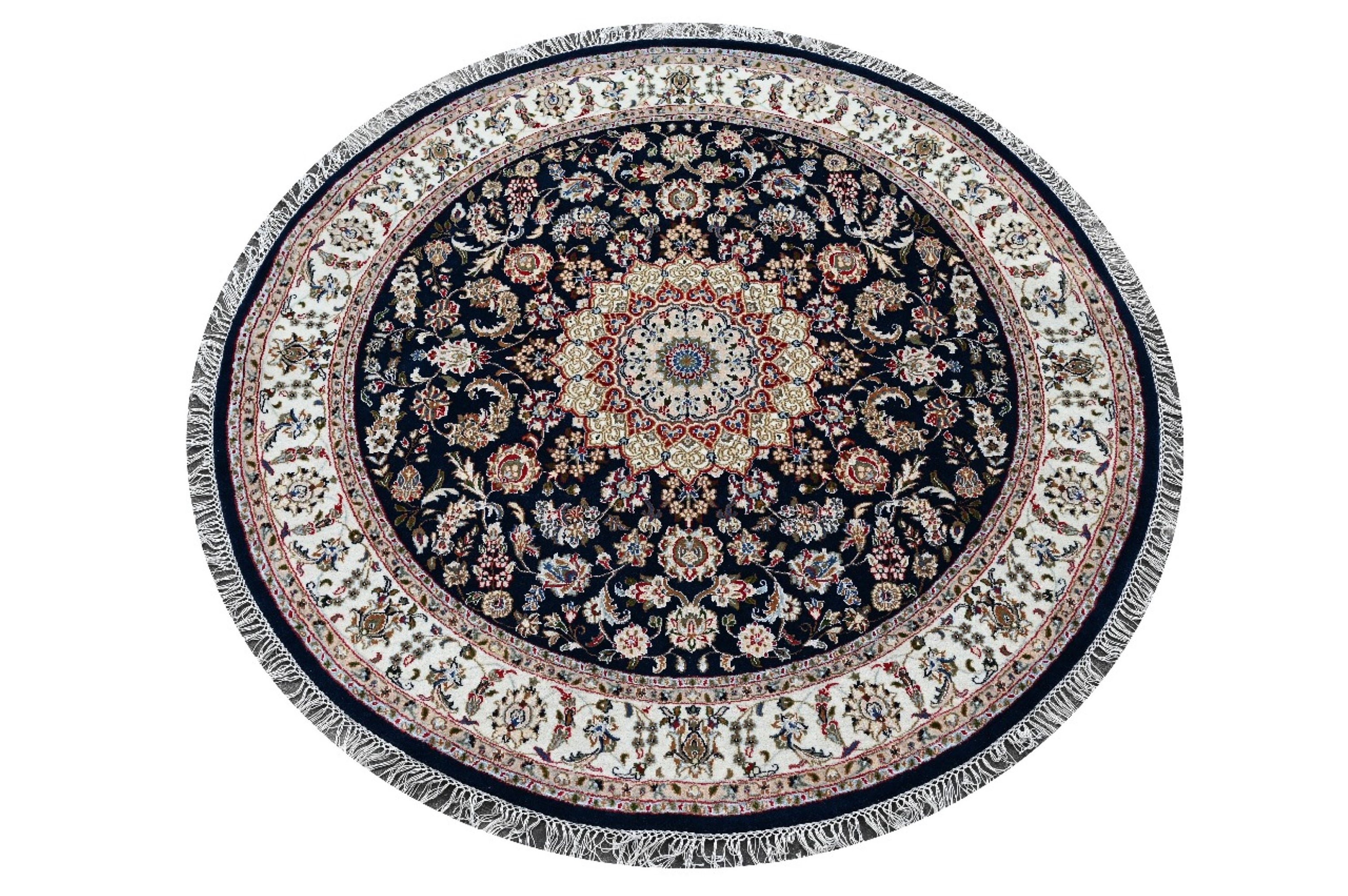 Handmade Blended Wool Round Area Rugs NAIN KASAN Design Green/blue/red ...