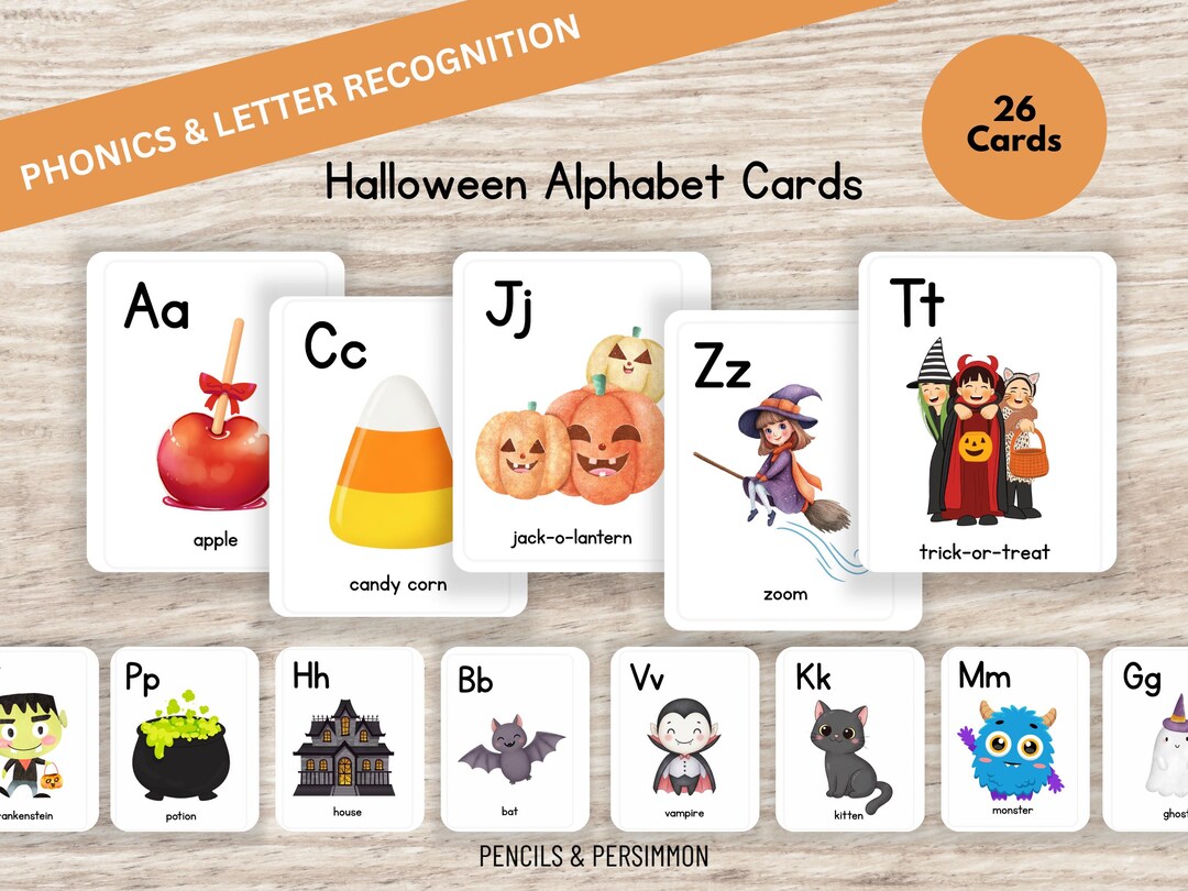 Halloween Alphabet Flashcards Upper and Lowercase Letters With ...