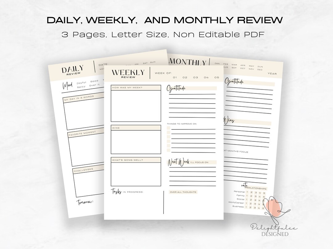 Daily Reflections, Weekly Reflection Journal, Monthly Review Worksheet ...